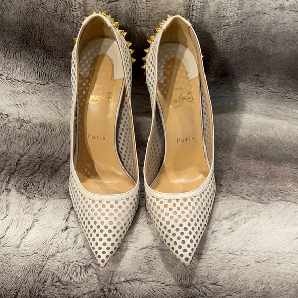 Christian Louboutin | Shoes | Christian Louboutin White Guni Gold Stud ...